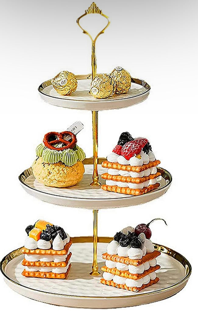 White and Gold 3 Tiered Stand – 3 Little Birds Event Planning