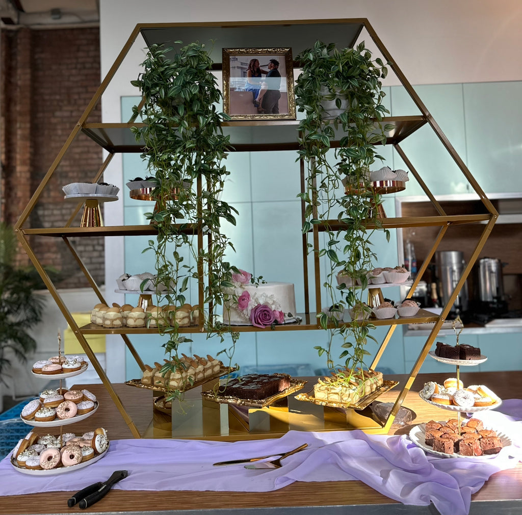 White and Gold 3 Tiered Stand – 3 Little Birds Event Planning
